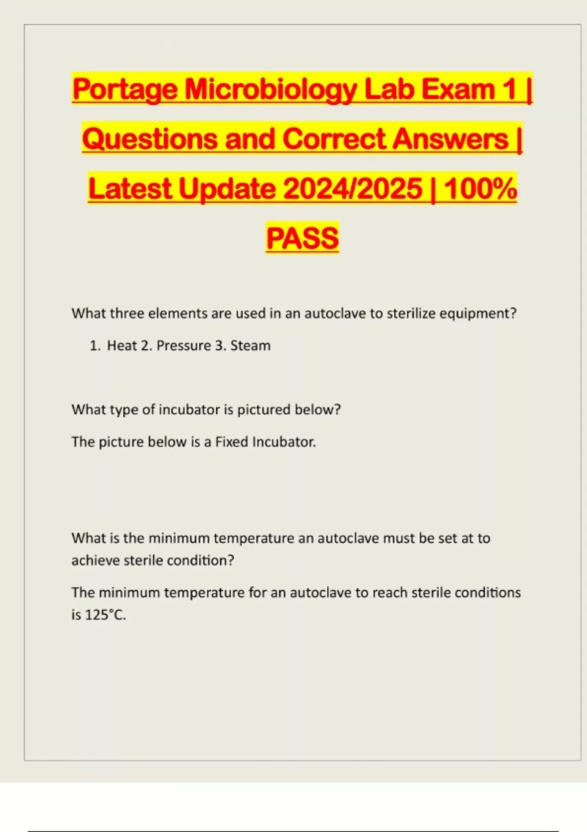 Portage Microbiology Lab Exam 1 | Questions and Correct Answers ...