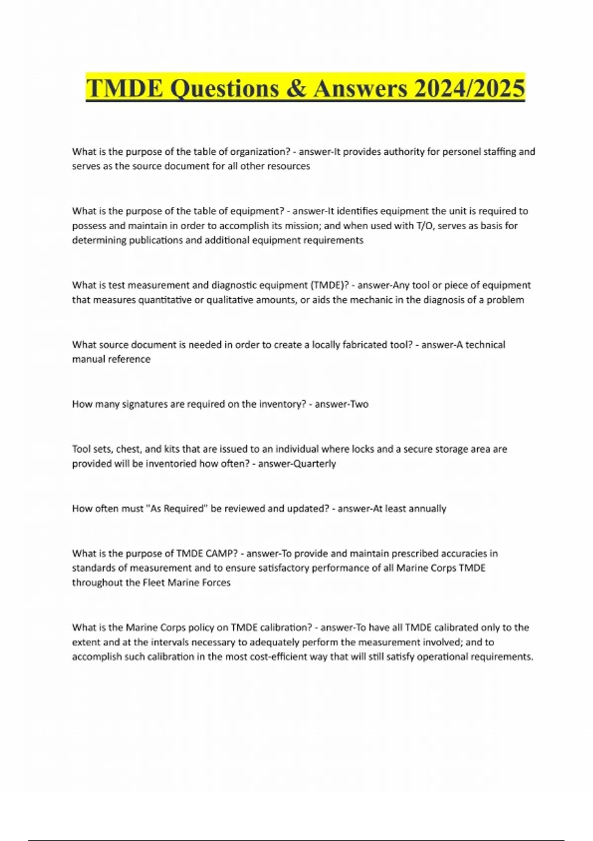TMDE Questions & Answers 2024/2025 - TMDE - Stuvia US