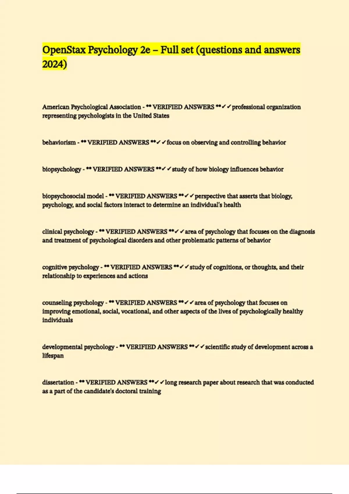 OpenStax Psychology 2e – Full set (questions and answers 2024 ...