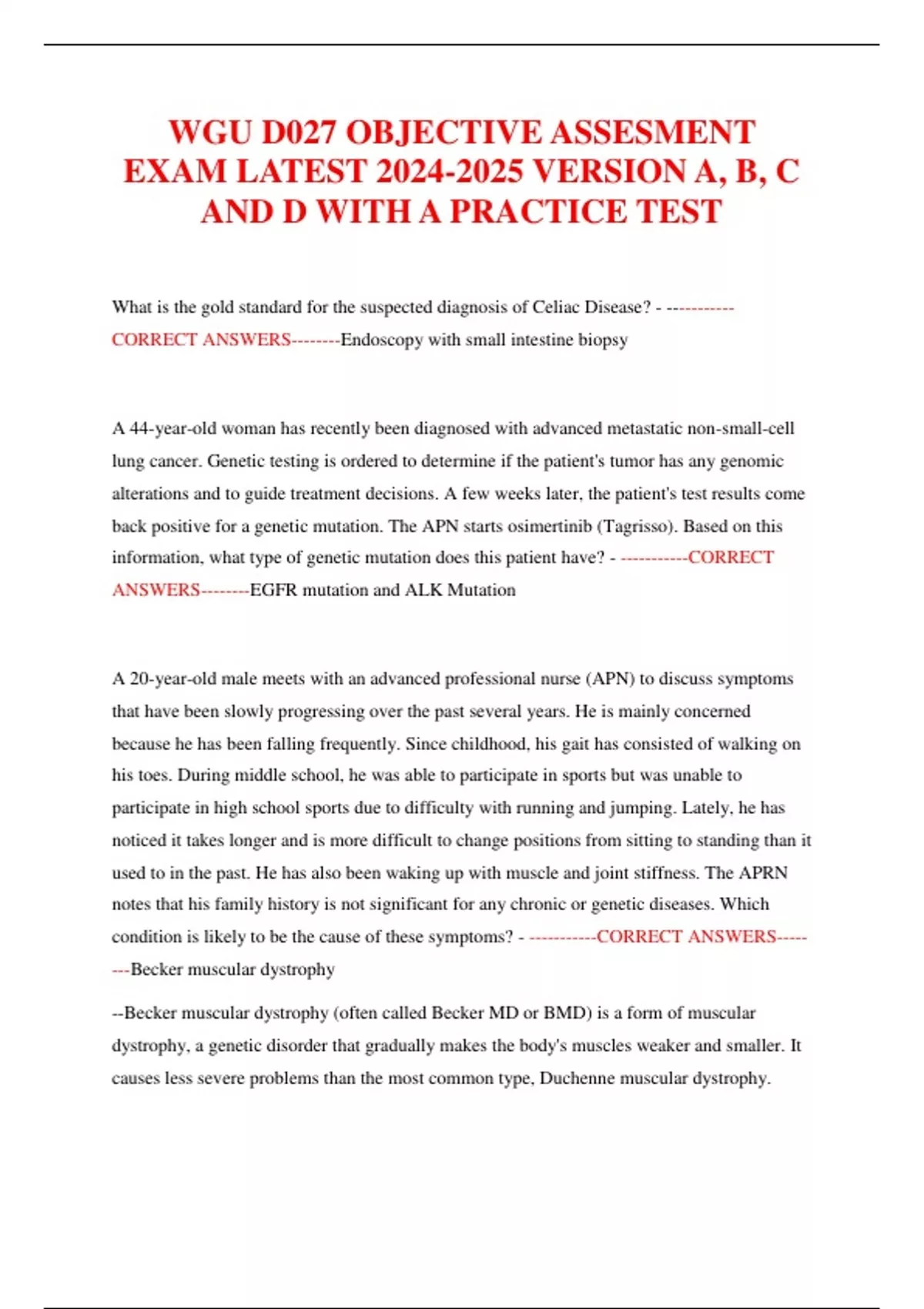 WGU D027 OBJECTIVE ASSESMENT EXAM LATEST VERSION A, B, C AND D WITH A ...