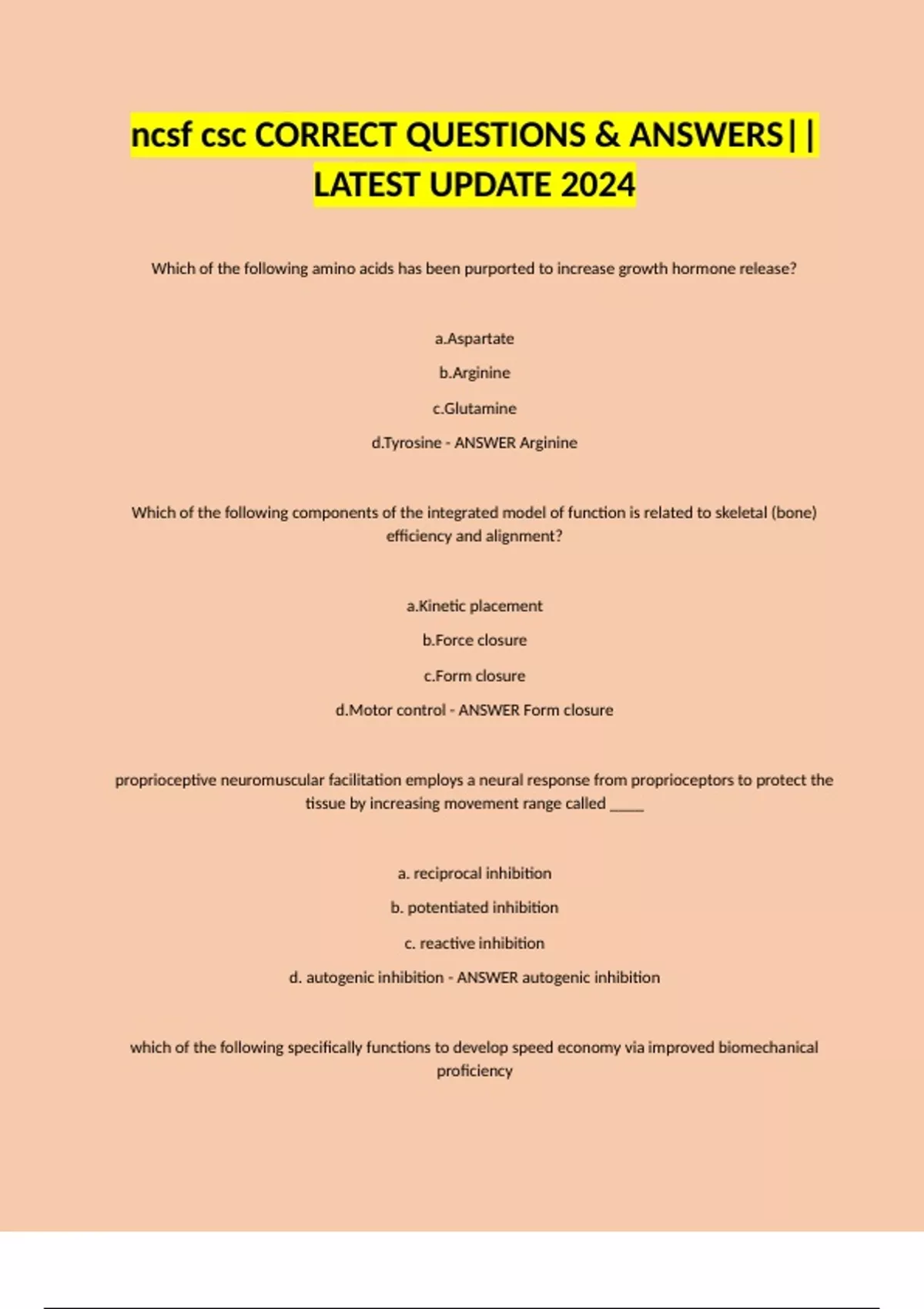 ncsf csc CORRECT QUESTIONS & ANSWERS|| LATEST UPDATE 2024 - Ncsf ...