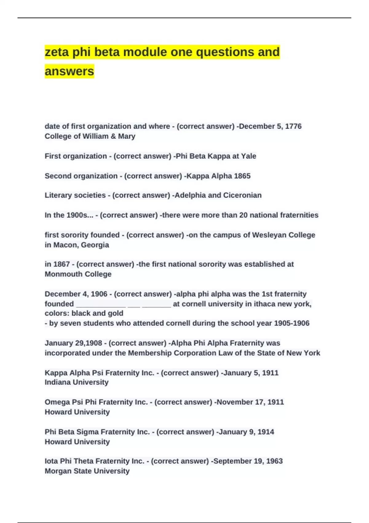 zeta phi beta module one questions and answers. - Zeta Phi Beta - Stuvia US