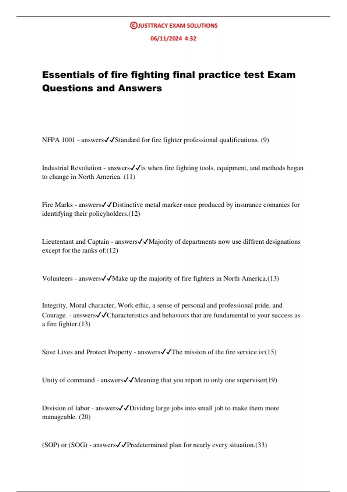 Essentials of fire fighting final practice test Exam Questions and ...
