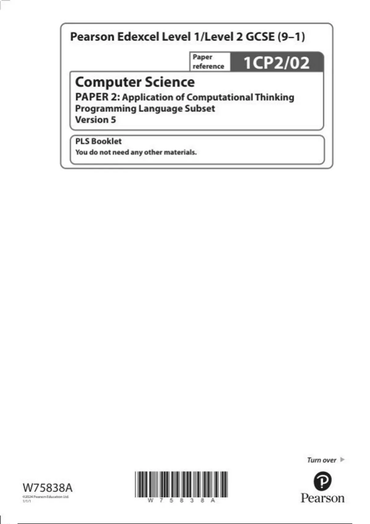 Pearson Edexcel Level 1/Level 2 GCSE (9–1) Computer Science PAPER 2: Application of ...