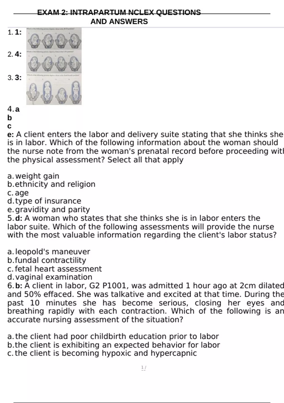 EXAM 2: INTRAPARTUM NCLEX QUESTIONS AND ANSWERS - INTRAPARTEM - Stuvia US