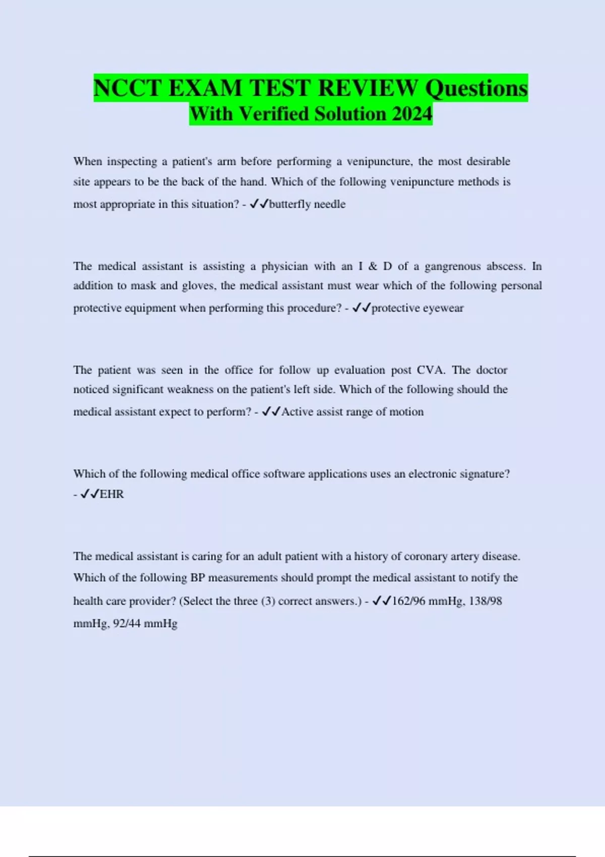 NCCT EXAM TEST REVIEW Questions With Verified Solution 2024 - NCCT ...