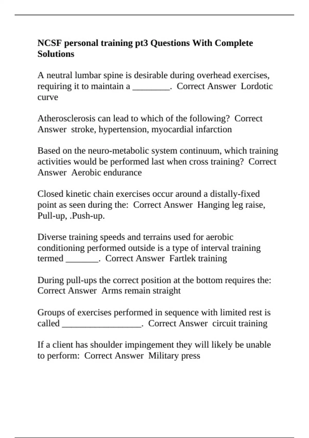 NCSF personal training pt3 Questions With Complete Solutions - Ncsf ...