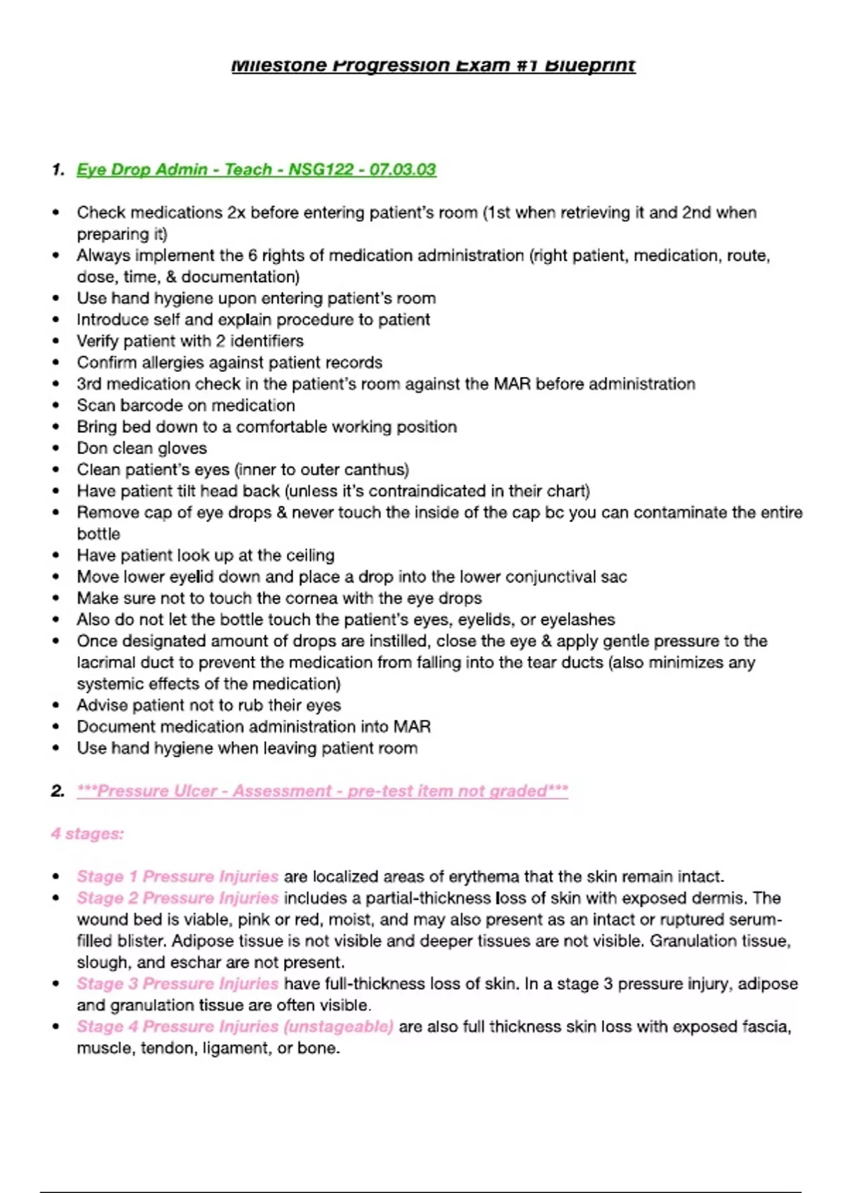 The Milestone Progression Exam -1 Blueprint from Nursing Fundamental ...
