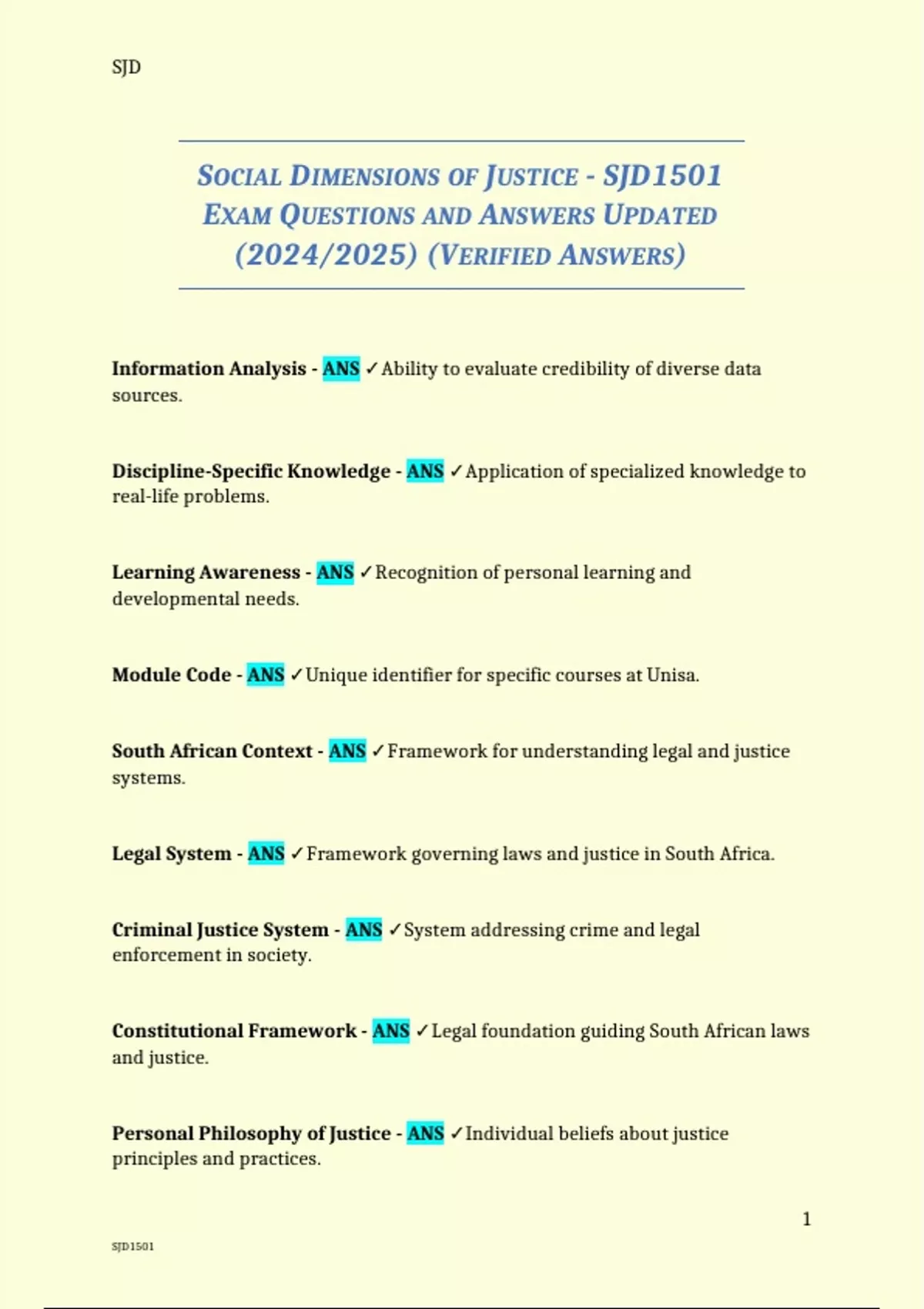 SOCIAL DIMENSIONS OF JUSTICE - SJD1501 EXAM QUESTIONS AND ANSWERS ...