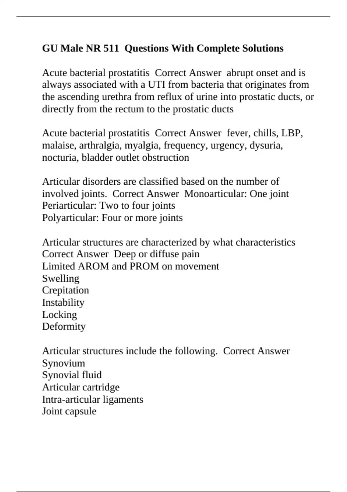 GU Male NR 511 Questions With Complete Solutions - NR 511 - Stuvia US
