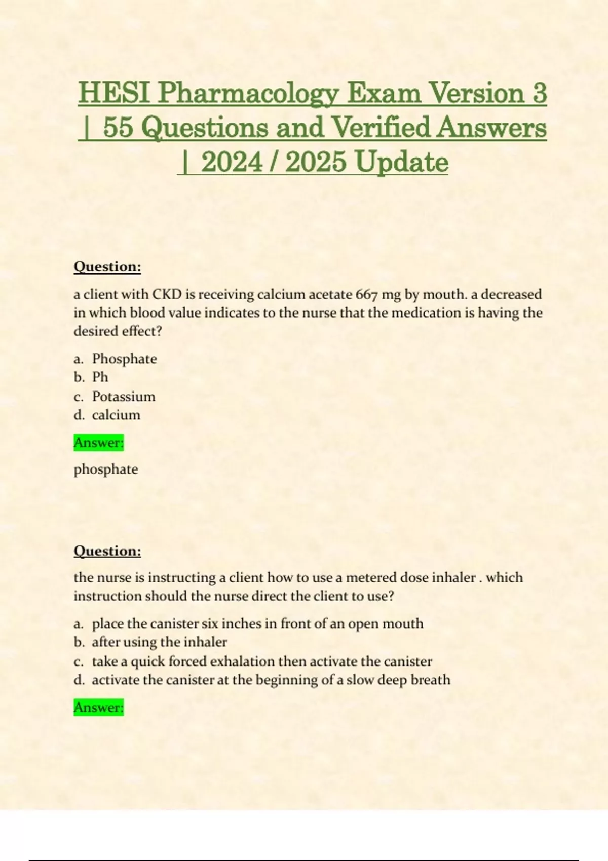 HESI Pharmacology Exam Version 3 | 55 Questions and Verified Answers | 2024 / 2025 Update - HESI ...