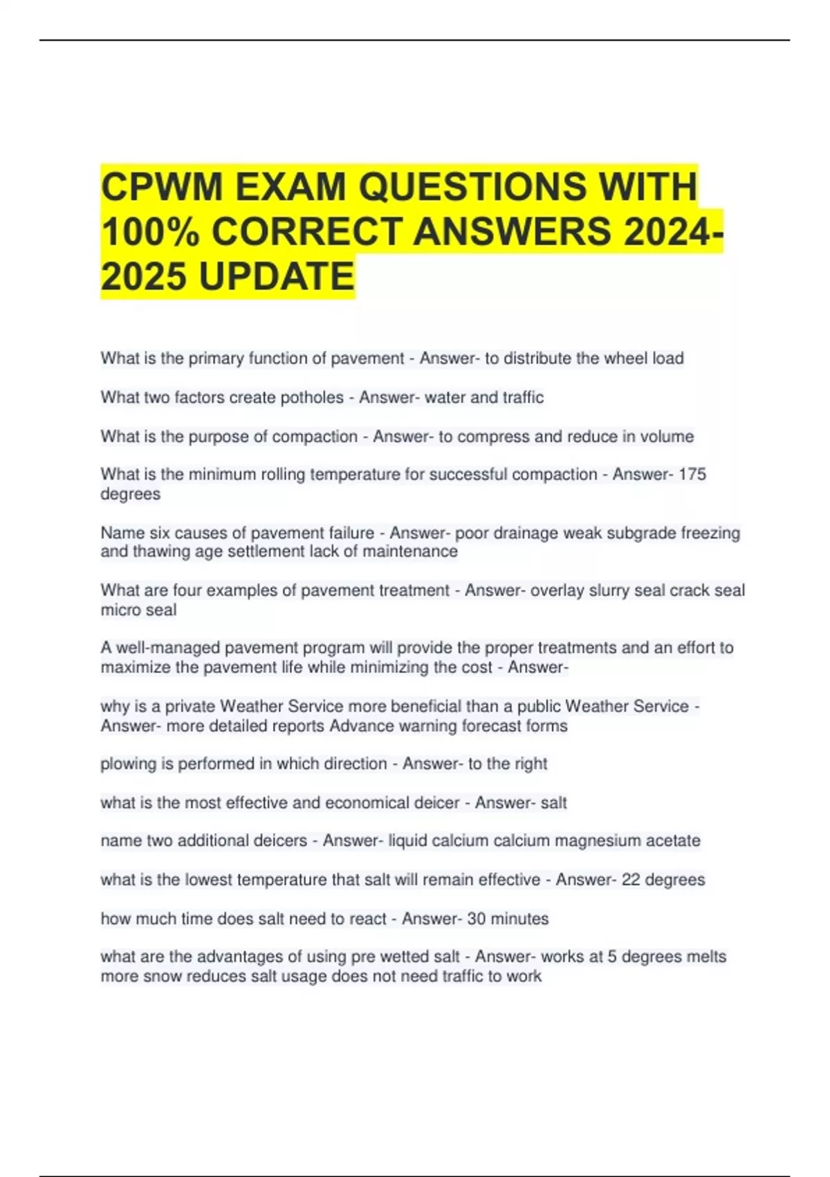 CPWM EXAM QUESTIONS WITH 100% CORRECT ANSWERS UPDATE - CPWM - Stuvia US