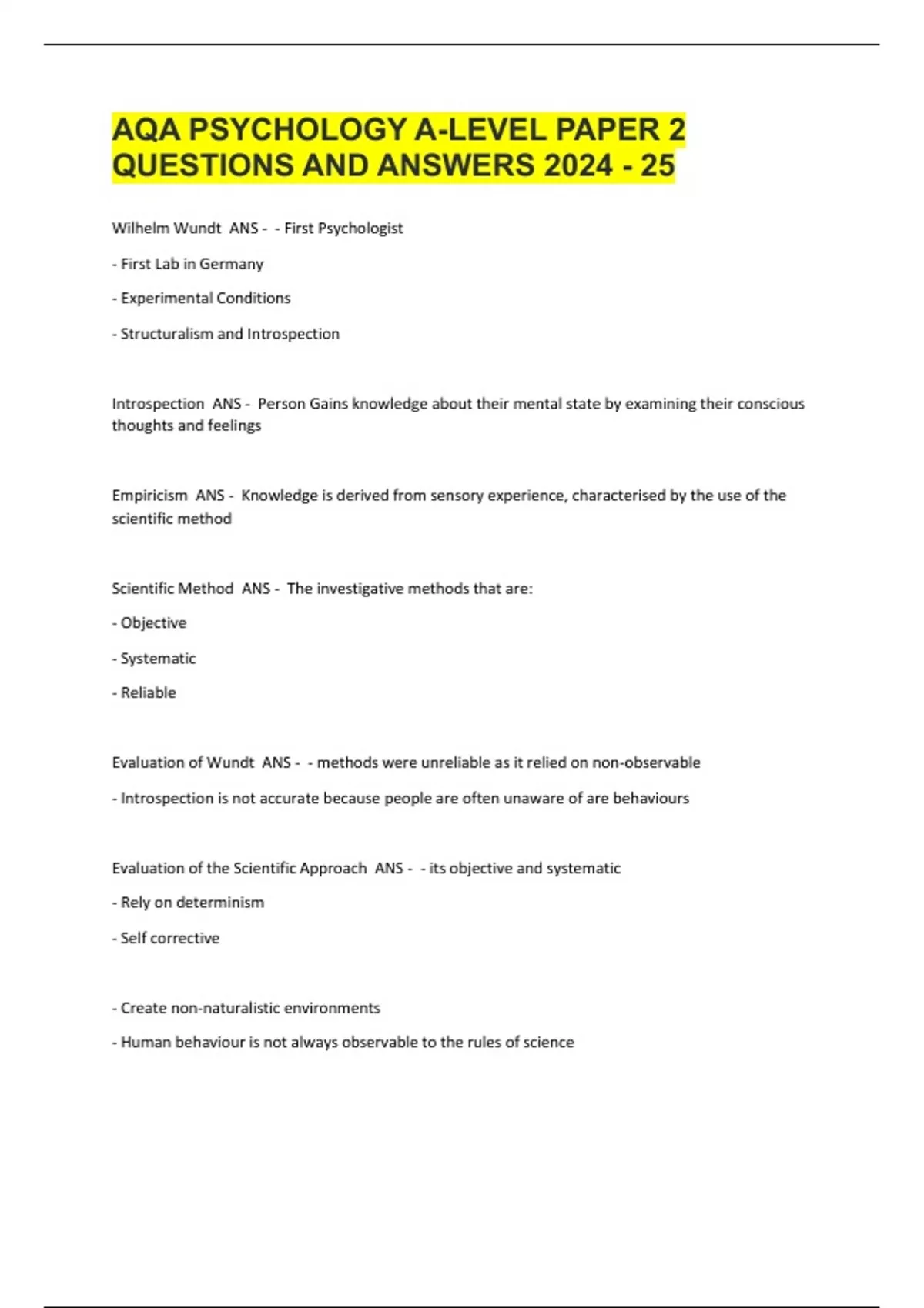 AQA PSYCHOLOGY A-LEVEL PAPER 2 QUESTIONS AND ANSWERS 2024 - 25 - AQA ...