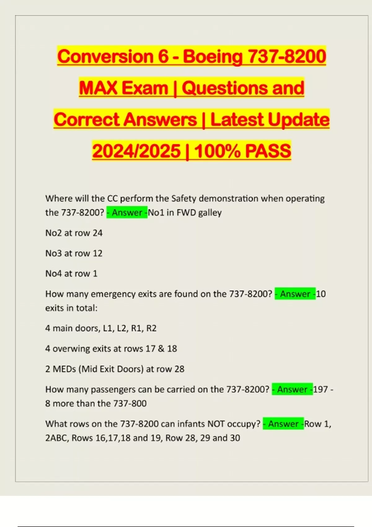 Conversion 6 - Boeing 737-8200 MAX Exam | Questions and Correct Answers ...