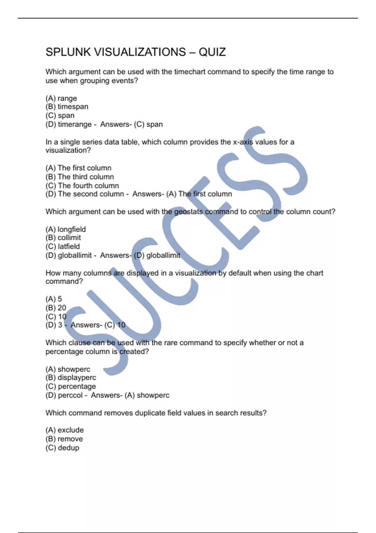 SPLUNK VISUALIZATIONS – QUIZ - SPLUNK VISUALIZATIONS - Stuvia US