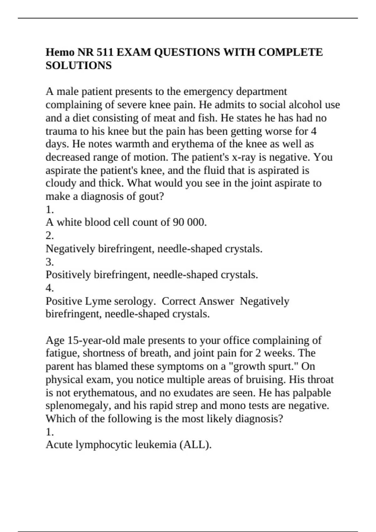 Hemo NR 511 EXAM QUESTIONS WITH COMPLETE SOLUTIONS - NR 511 - Stuvia US