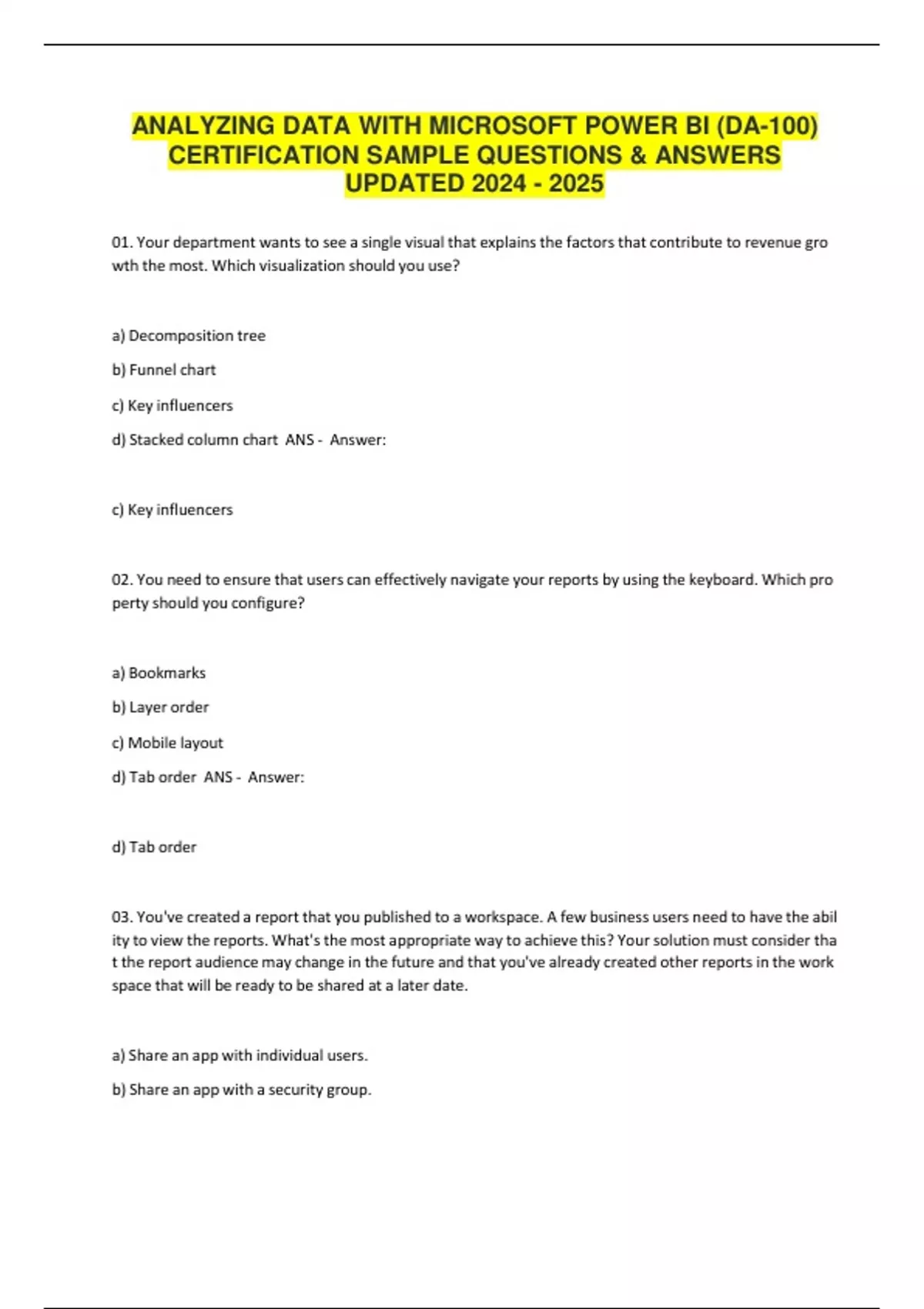 DA-100 Analyzing Data with Microsoft Power BI Package deal questions ...