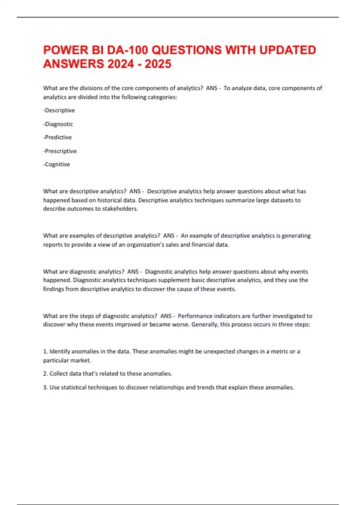 POWER BI DA-100 QUESTIONS WITH UPDATED ANSWERS - DA-100 Analyzing Data ...