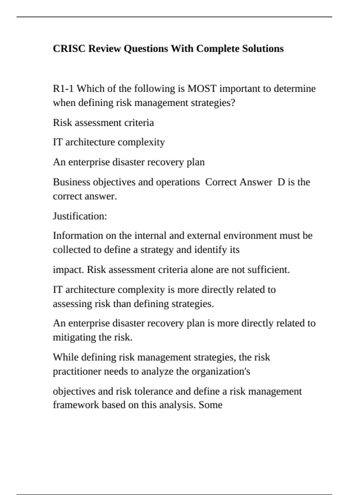 CRISC Review Questions With Complete Solutions - CRISC - Certified in ...