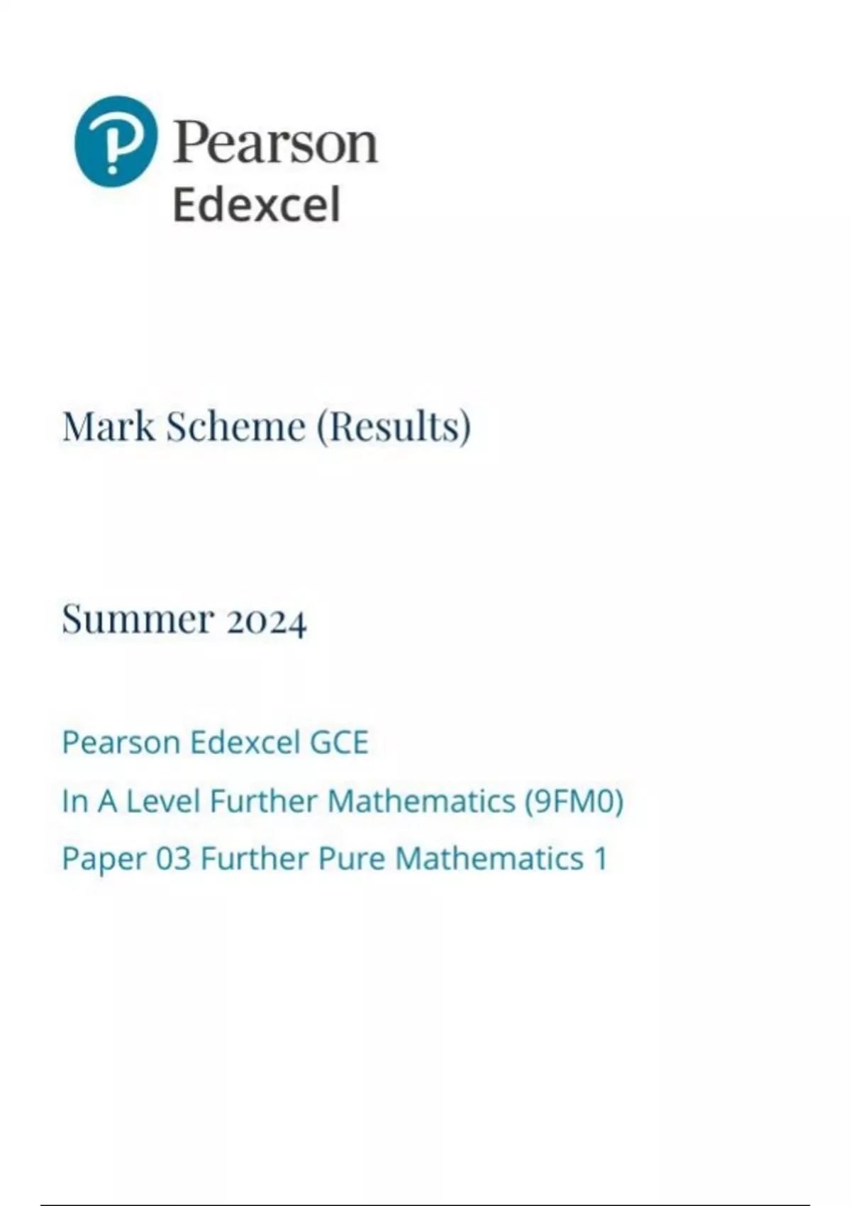 Pearson Edexcel GCE In A Level Further Mathematics (9FM0) Paper 03 ...