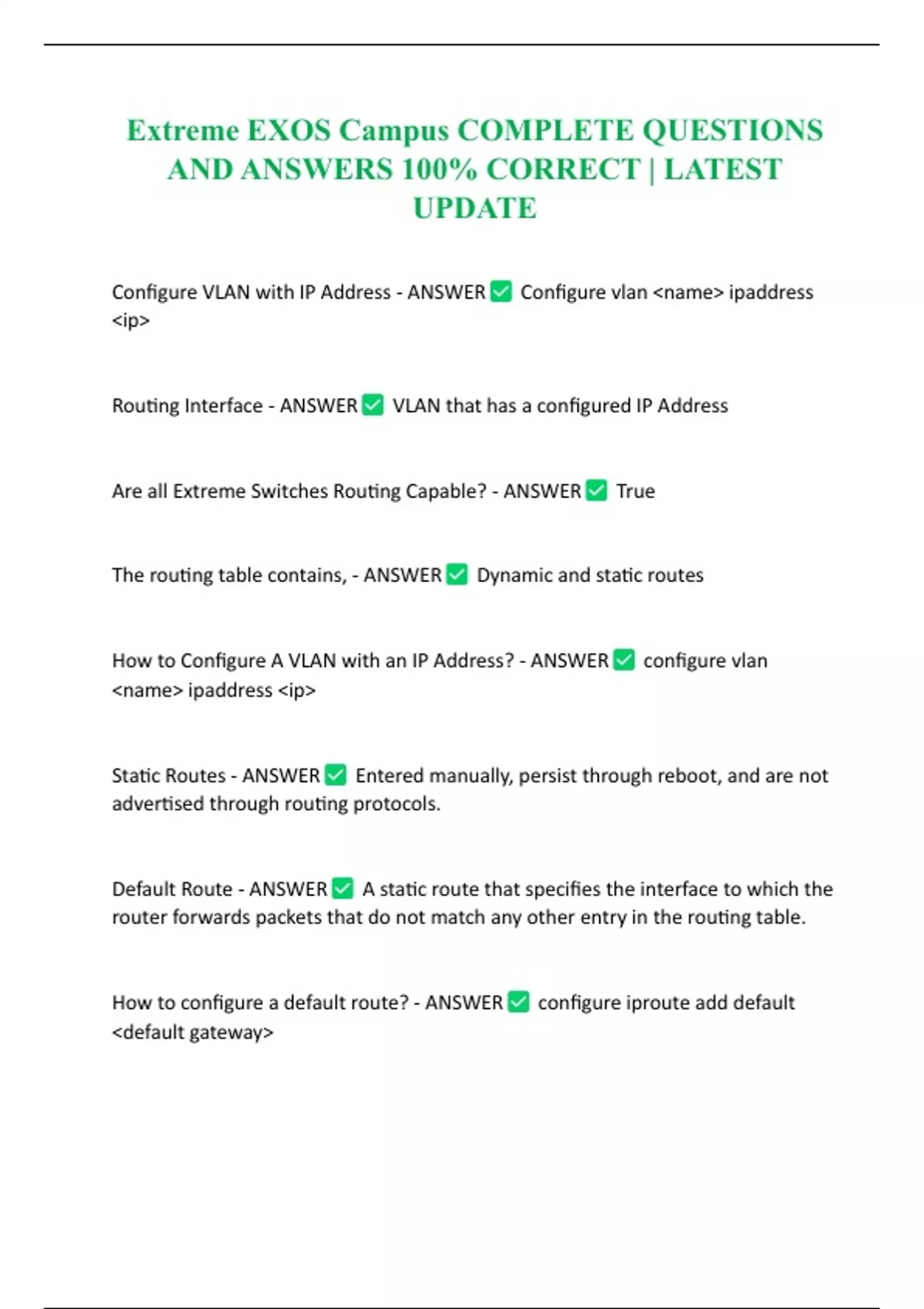 Extreme EXOS Campus COMPLETE QUESTIONS AND ANSWERS 100% CORRECT ...
