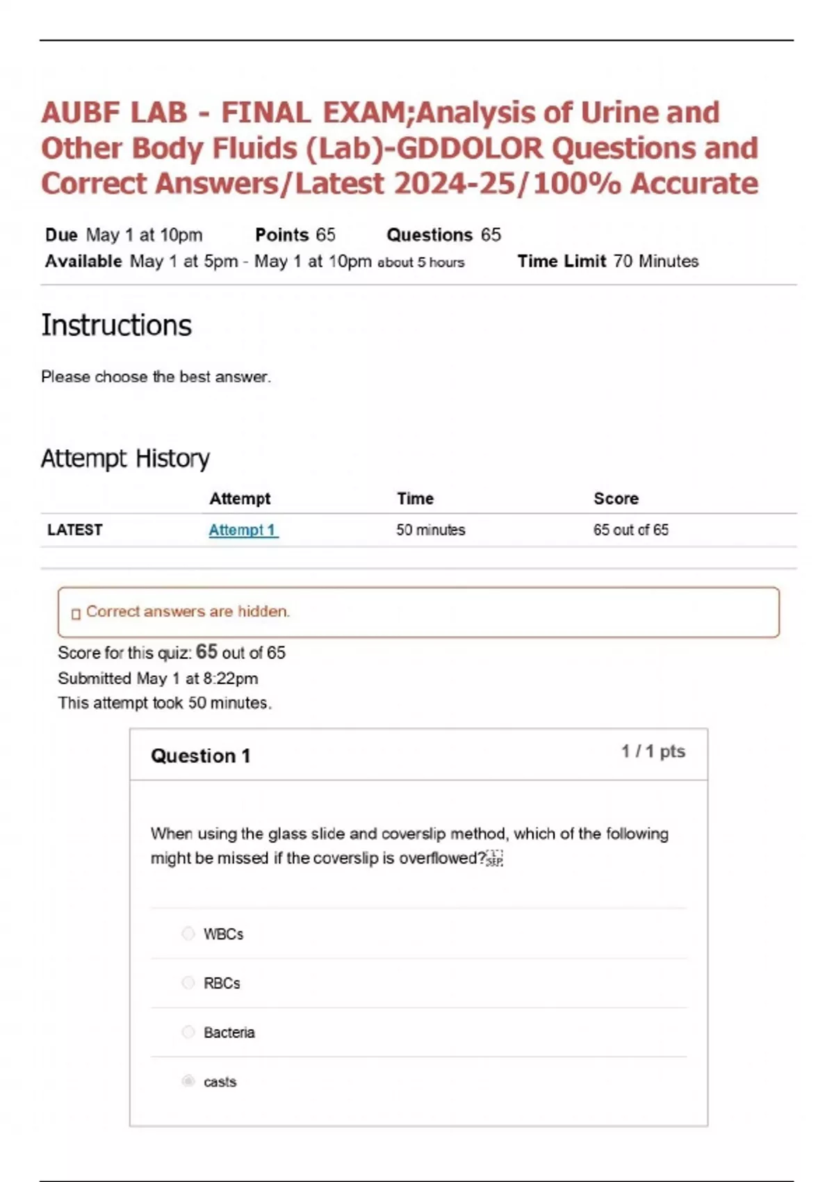 AUBF LAB - FINAL EXAM;Analysis of Urine and Other Body Fluids (Lab ...