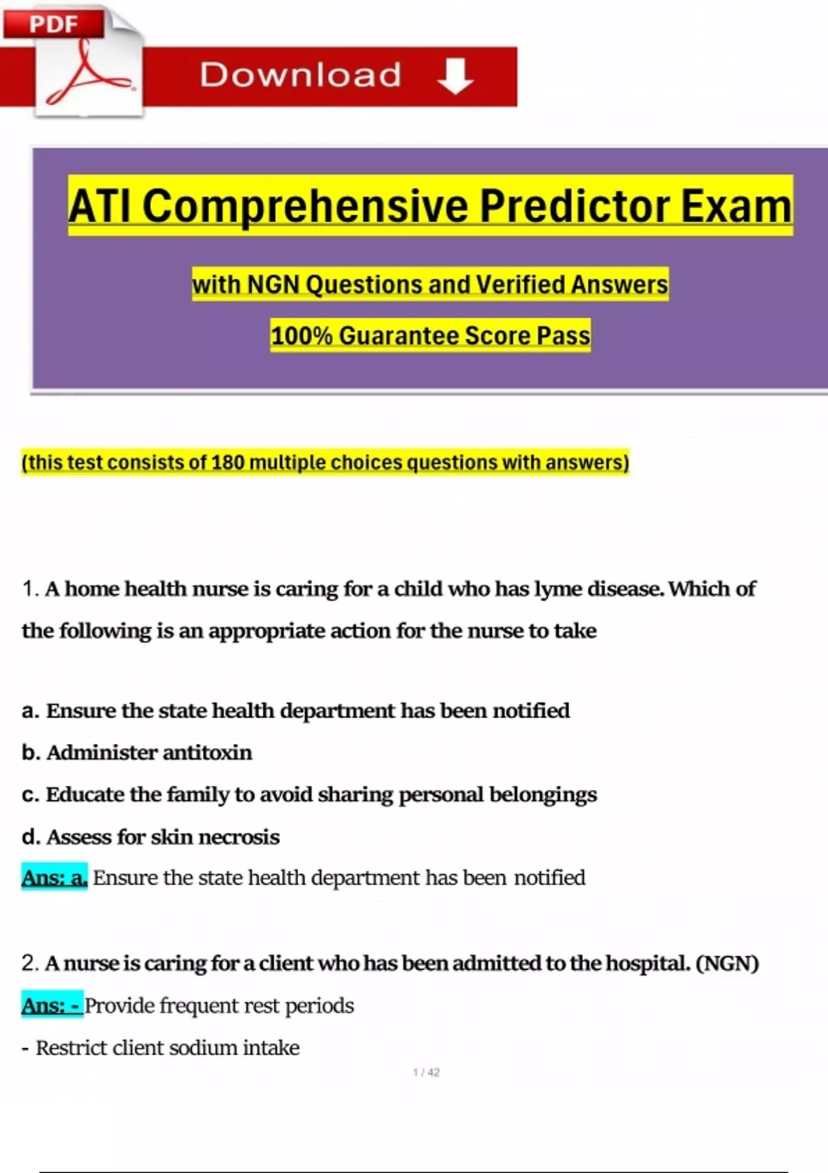 ATI Comprehensive Predictor Exam (2025 / 2026) with Questions and ...