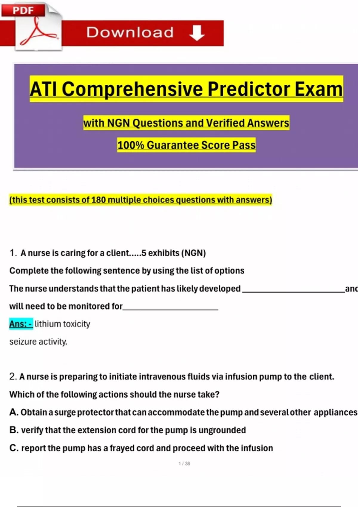 (2023 / 2024) ATI Comprehensive Predictor Exam with Questions and ...