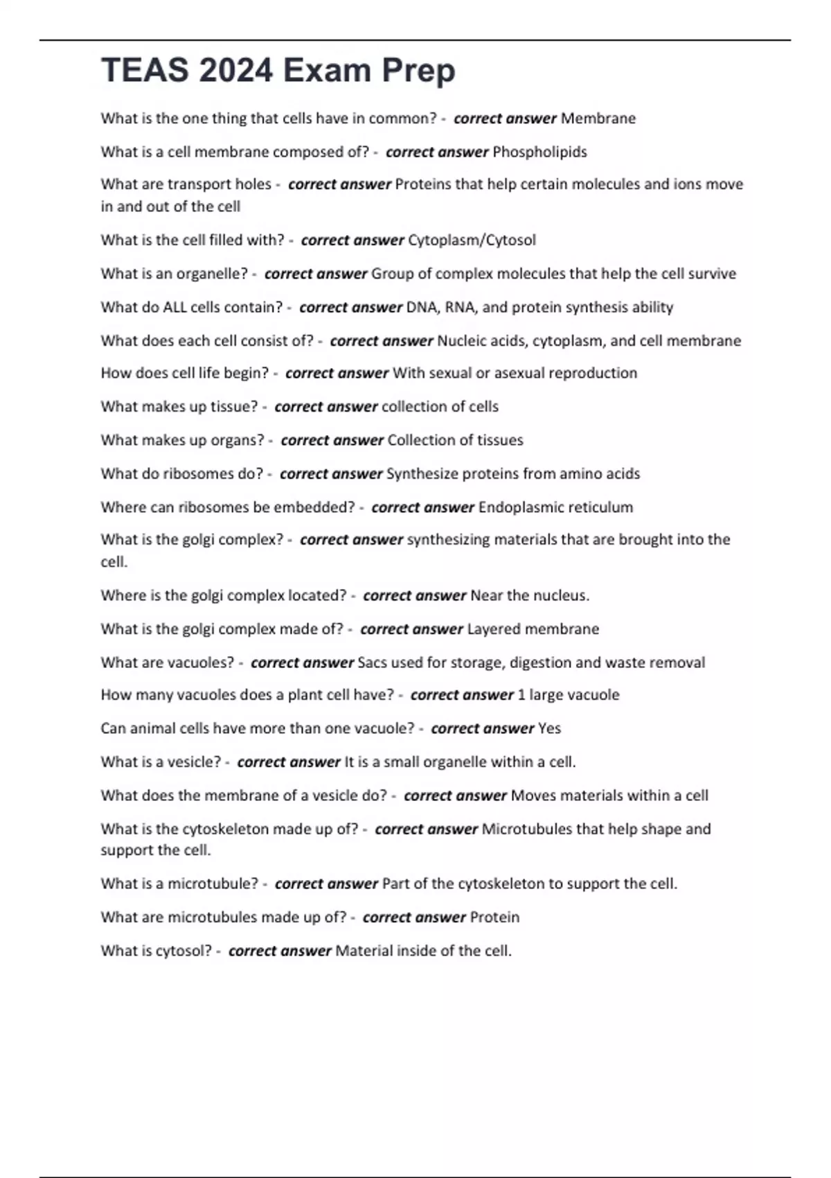 TEAS 2024/2025 Exam Prep(125Q&As) - Teas - Stuvia US