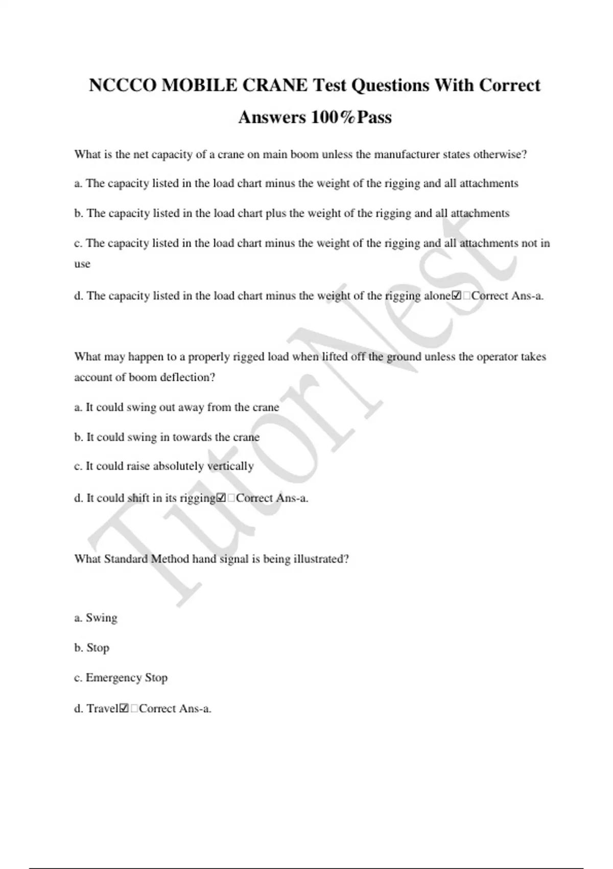 NCCCO MOBILE CRANE Test Questions With Correct Answers 100%Pass - NCCCO ...