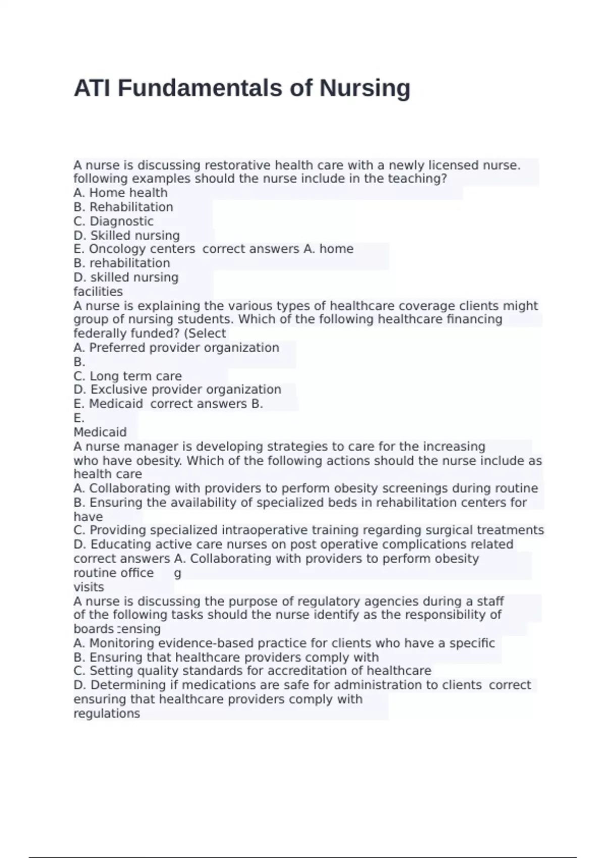 ATI Fundamentals of Nursing exam with correct answers 2024 - ATI ...