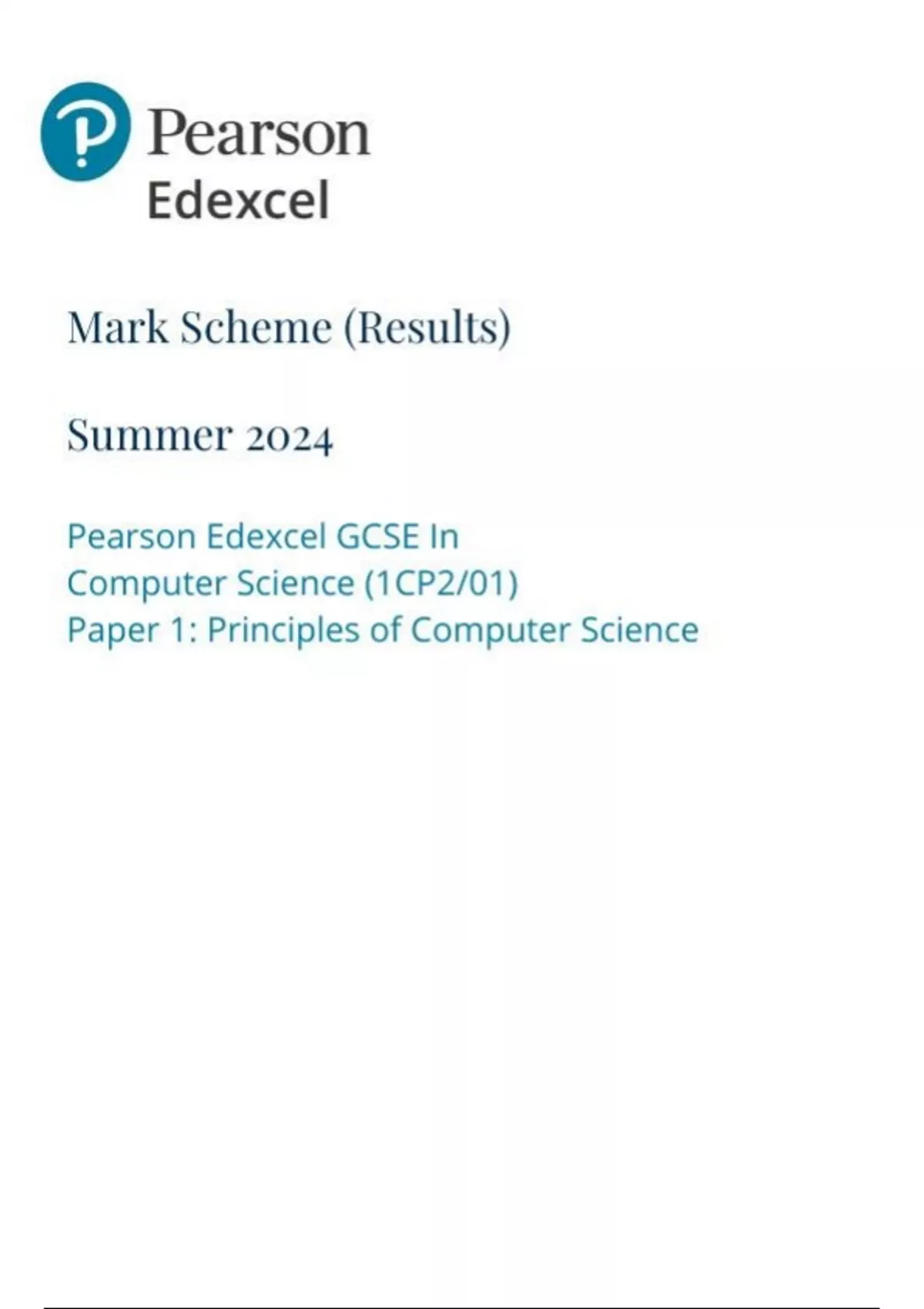 Pearson Edexcel GCSE In Computer Science (1CP2/01) Paper 1: Principles ...