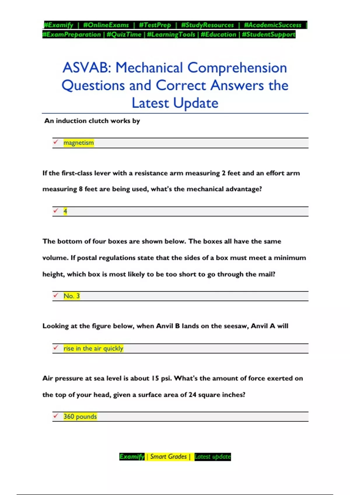 ASVAB: Mechanical Comprehension Questions and Correct Answers the ...