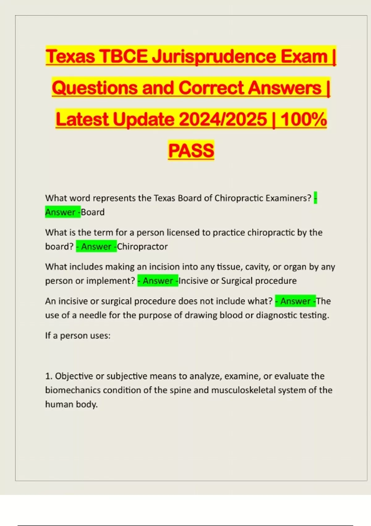 Texas TBCE Jurisprudence Exam | Questions and Correct Answers | Latest ...