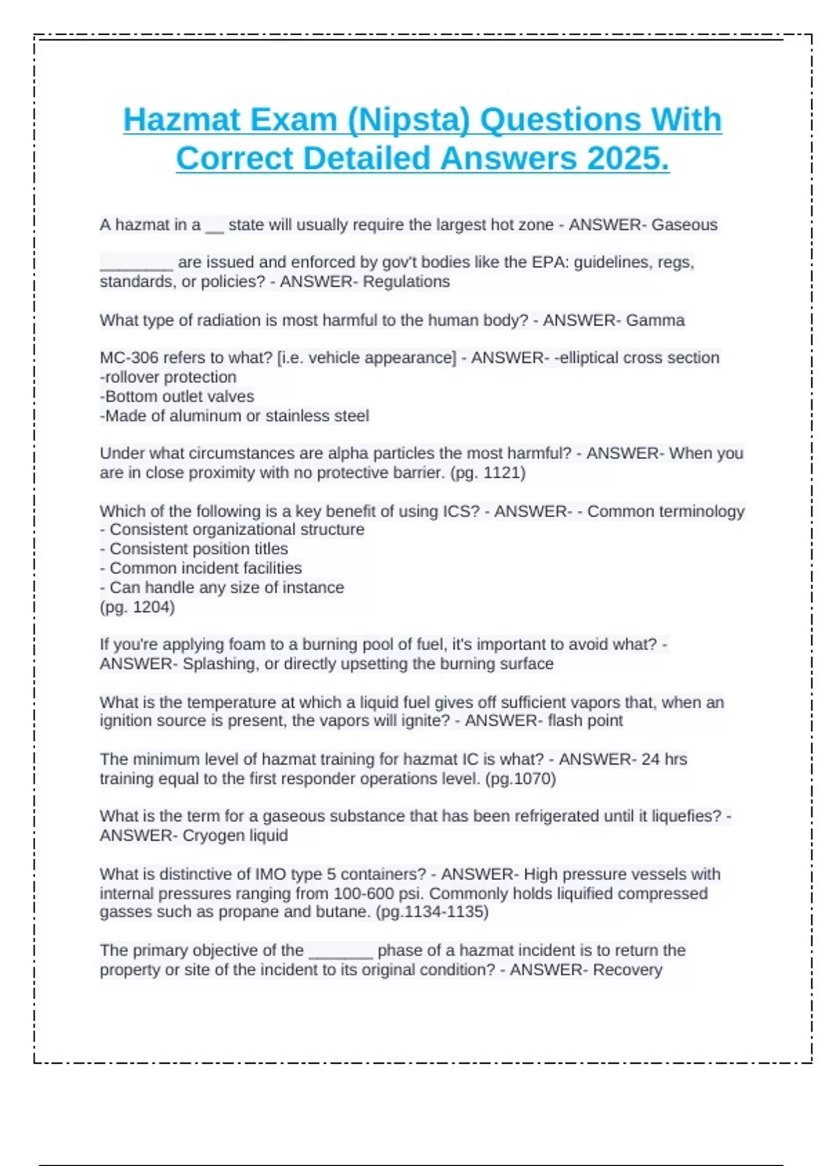 Hazmat Exam (Nipsta) Questions With Correct Detailed Answers 2025 ...