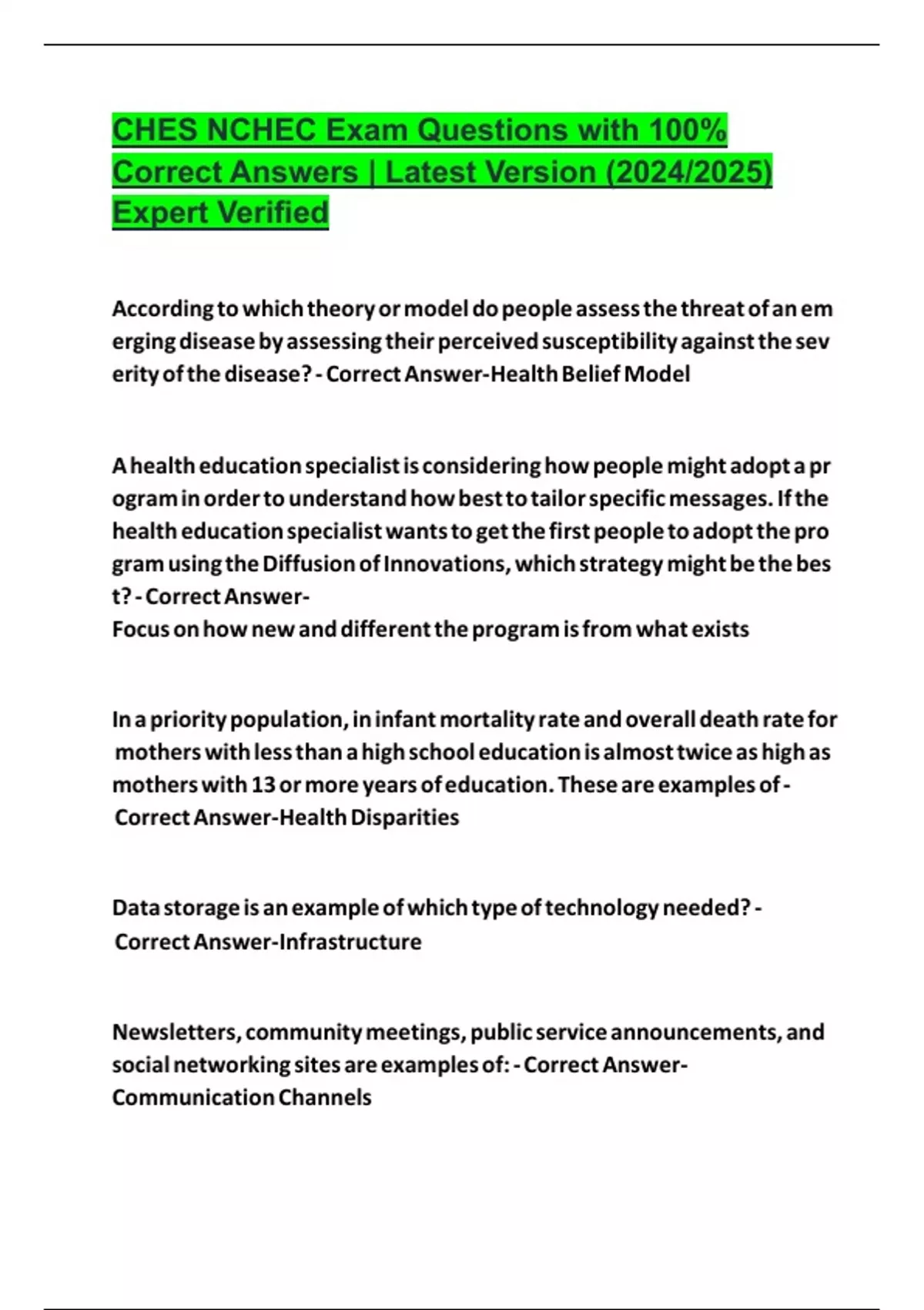 CHES NCHEC Exam Questions with 100% Correct Answers | Latest Version ...