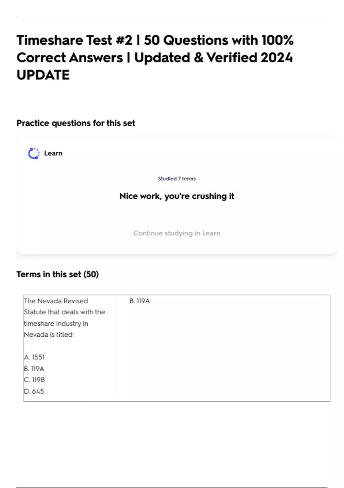 Timeshare Test #2 | 50 Questions with 100% Correct Answers | Updated ...