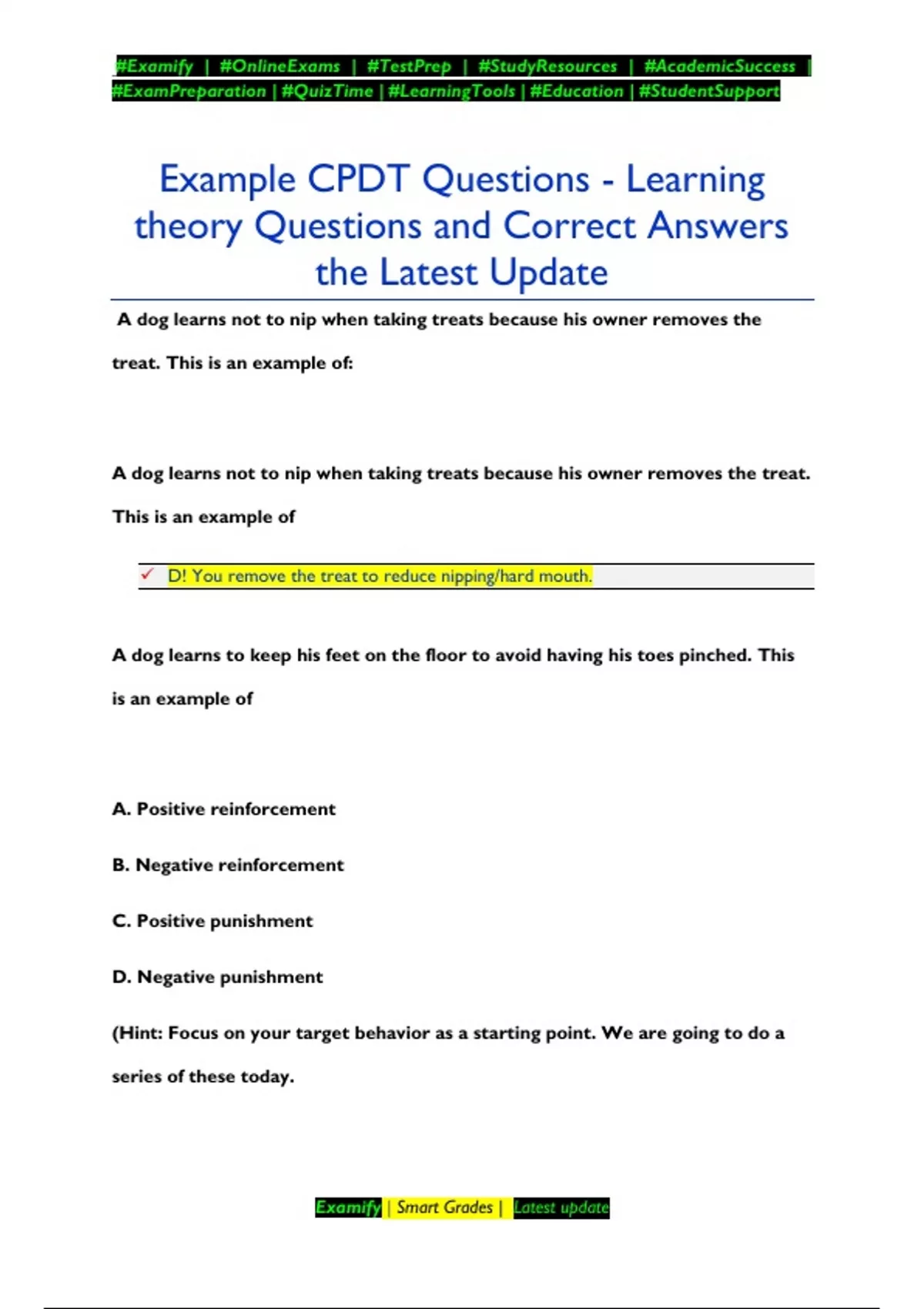 Example CPDT Questions - Learning theory Questions and Correct Answers ...
