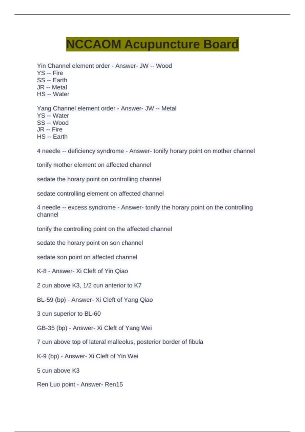 NCCAOM Acupuncture Board Exams Questions and Answers - NCCAOM ...