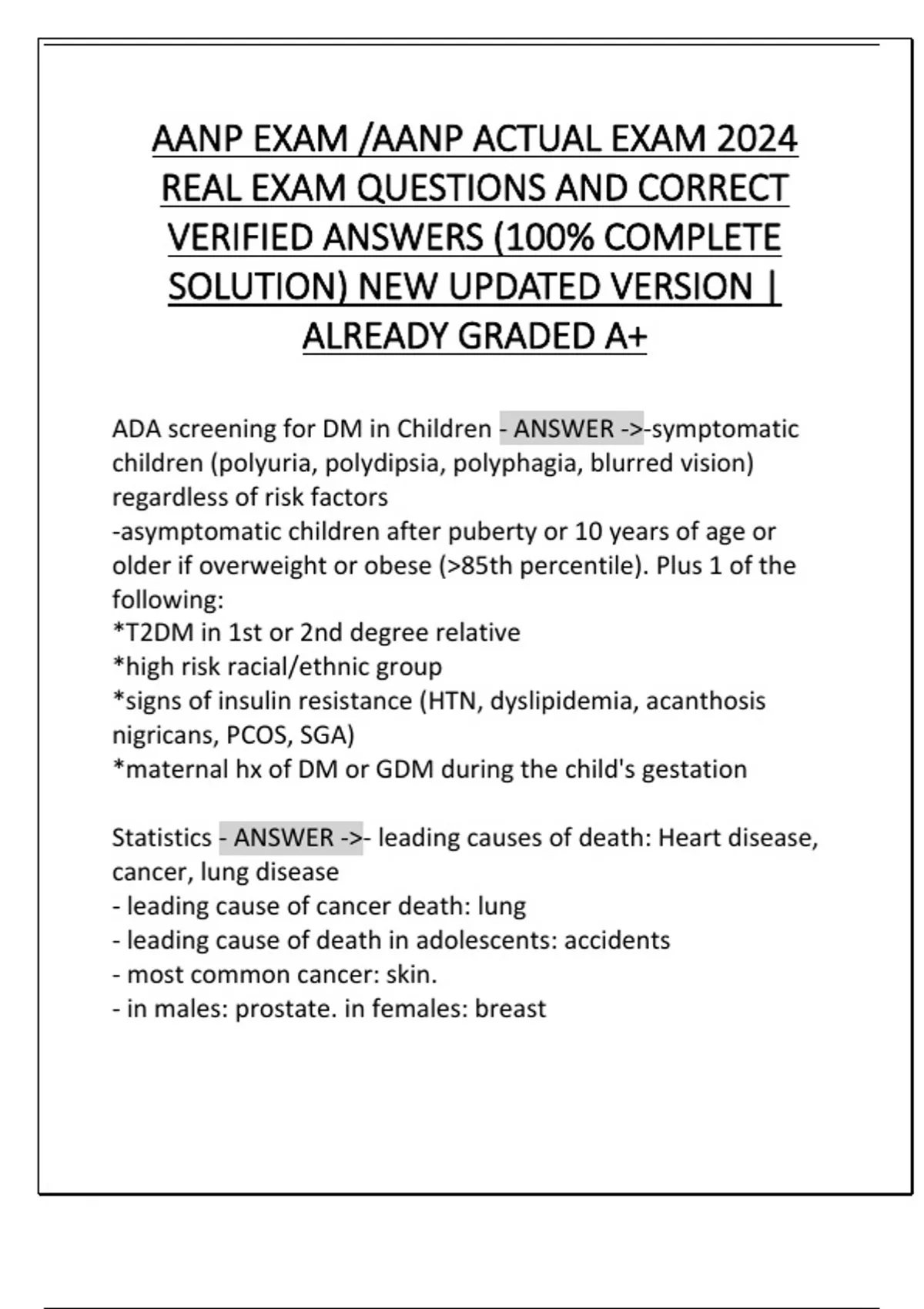 AANP BOARD EXAM AANP FNP FINAL EXAM AANP FNP CERTIFICATION 2024/2025 ...