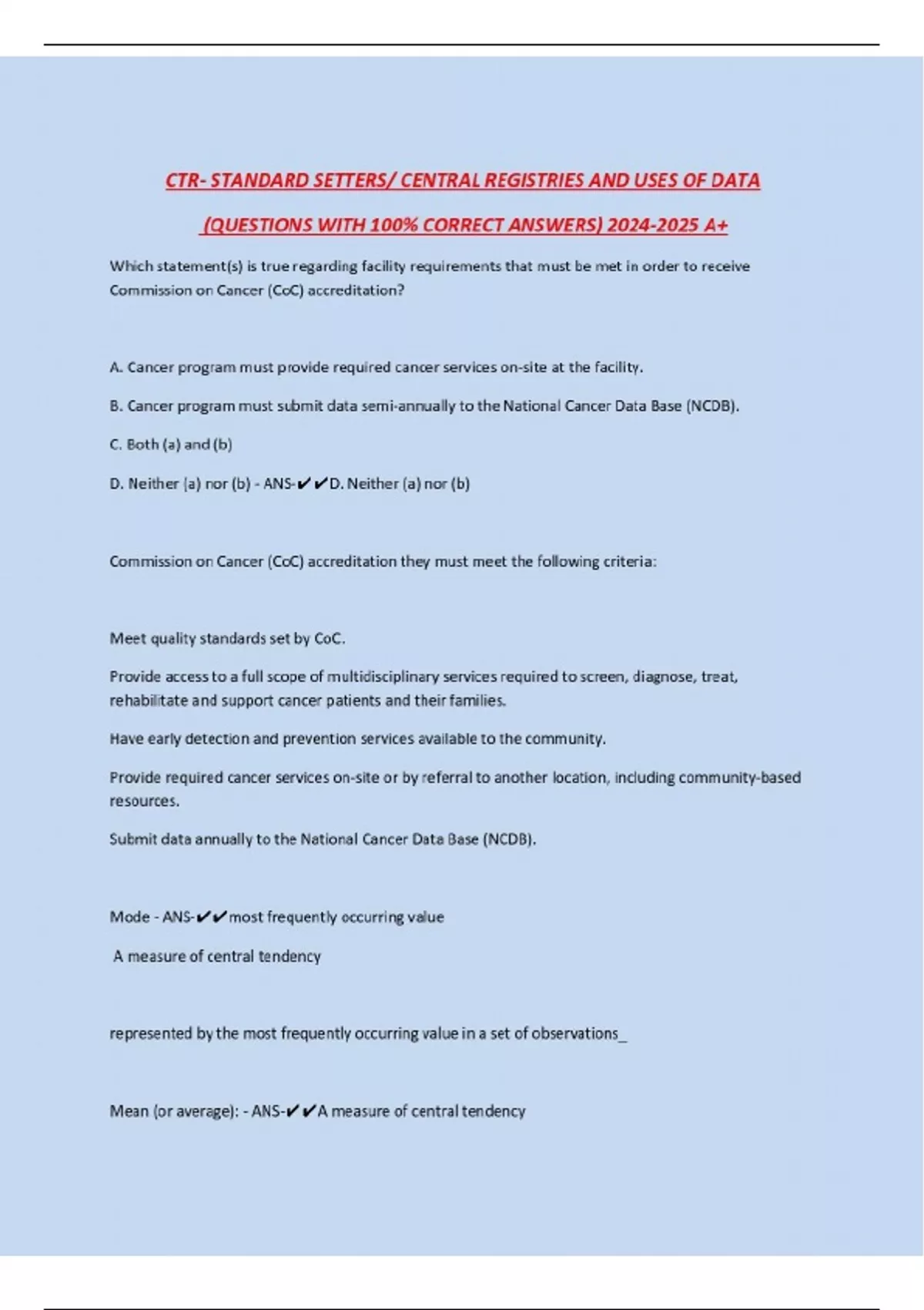 CTR- STANDARD SETTERS/ CENTRAL REGISTRIES AND USES OF DATA (QUESTIONS ...