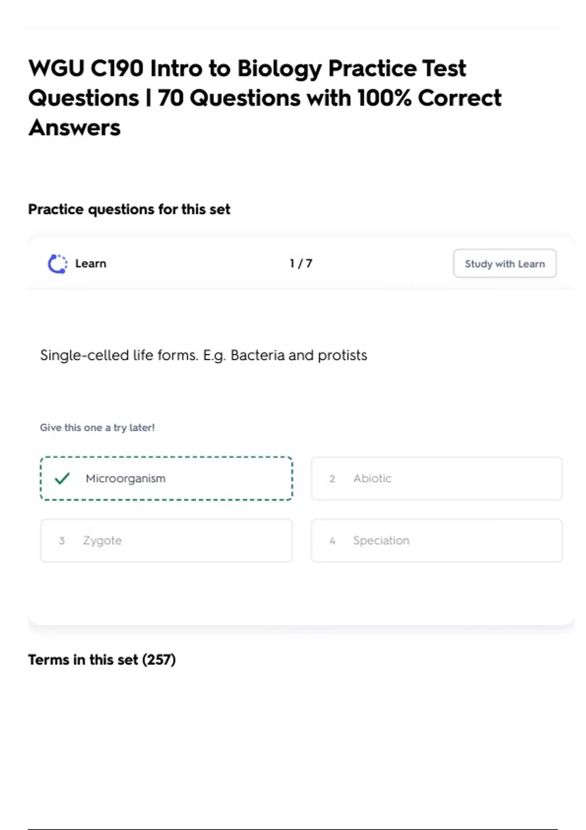 WGU C190 Intro to Biology Practice Test Questions | 70 Questions with ...