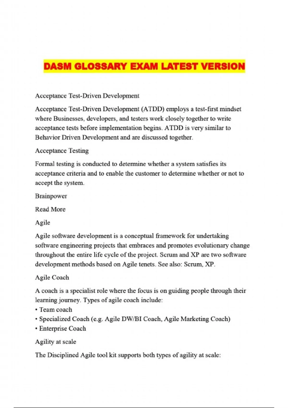 DASM GLOSSARY EXAM LATEST VERSION - DASM GLOSSARY - Stuvia US