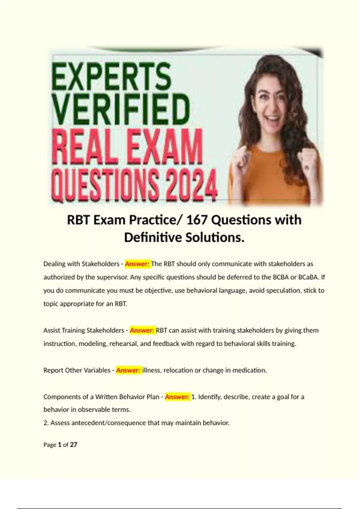 RBT Exam Practice/ 167 Questions with Definitive Solutions. - RBT ...