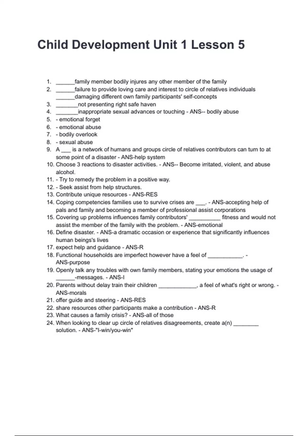 Child Development Unit 1 Lesson 5 QUESTIONS AND CORRECT DETILED ANSWERS ...