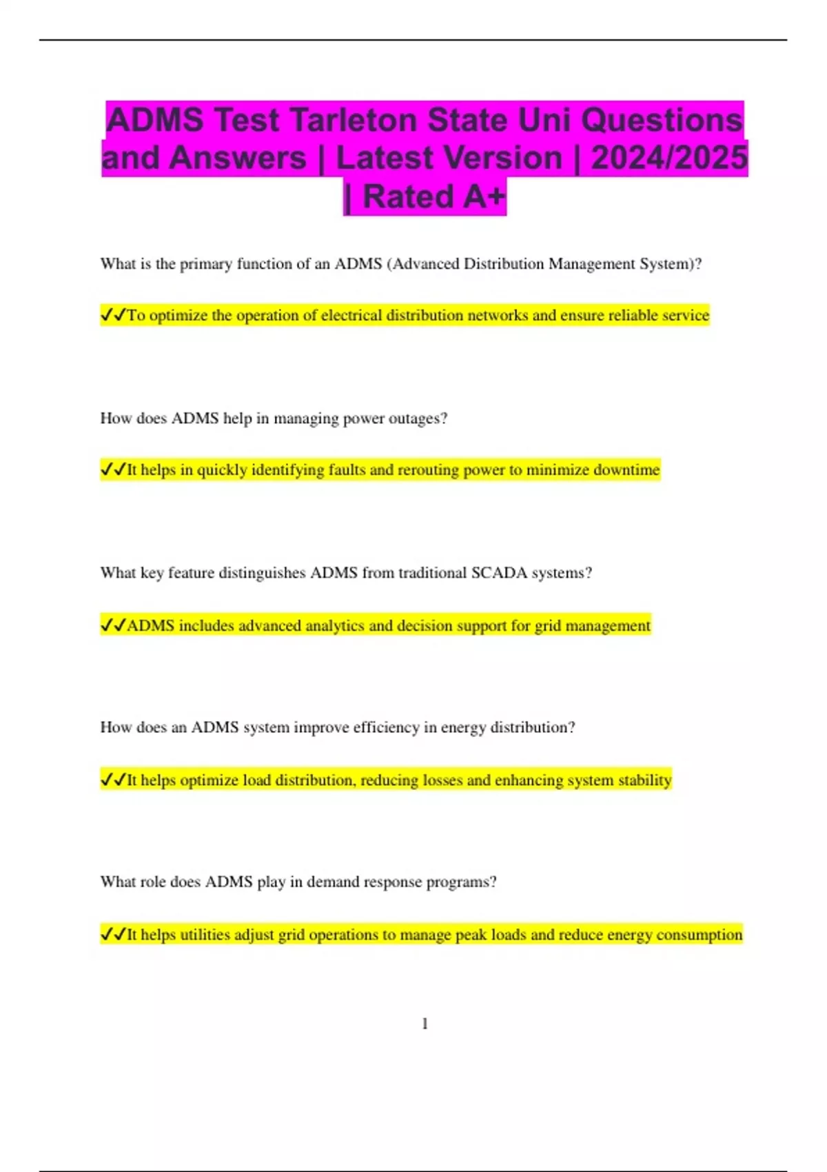 ADMS Test Tarleton State Uni Questions and Answers | Latest Version ...