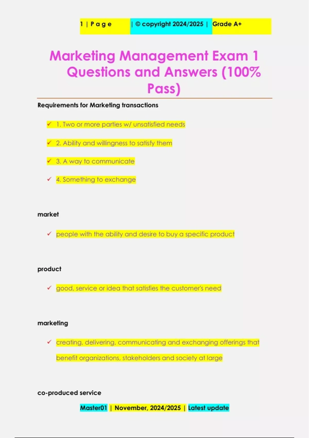 Marketing Management Exam 1 Questions and Answers (100% Pass) - MRT ...