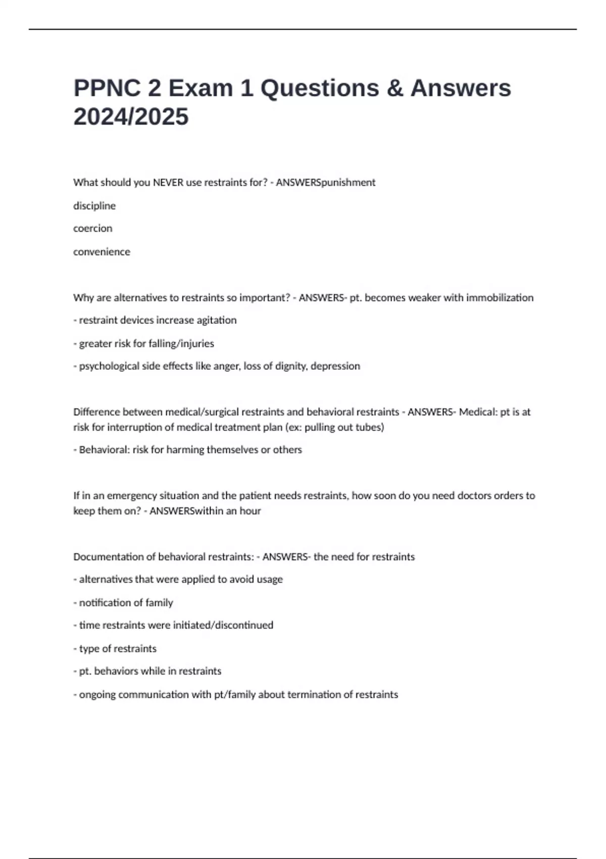 PPNC 2 Exam 1 Questions & Answers 2024/2025 - PPNC 2 - Stuvia US