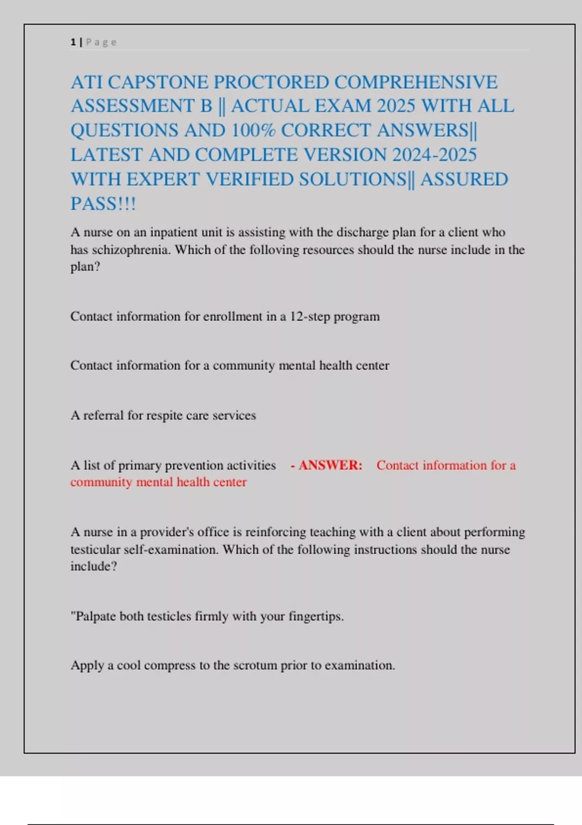 ATI CAPSTONE PROCTORED COMPREHENSIVE ASSESSMENT B || ACTUAL EXAM 2025 ...