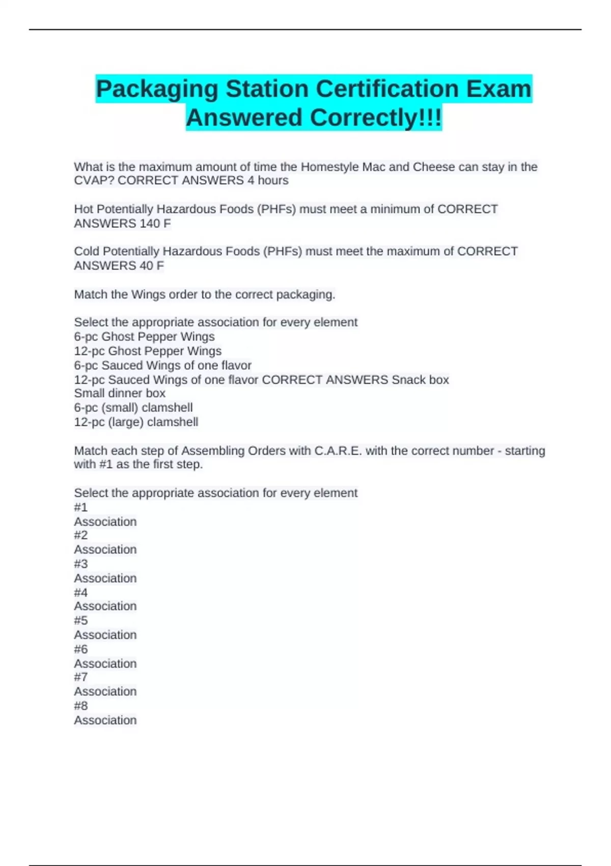 Packaging Station Certification Exam Answered Correctly!!! - Packing ...